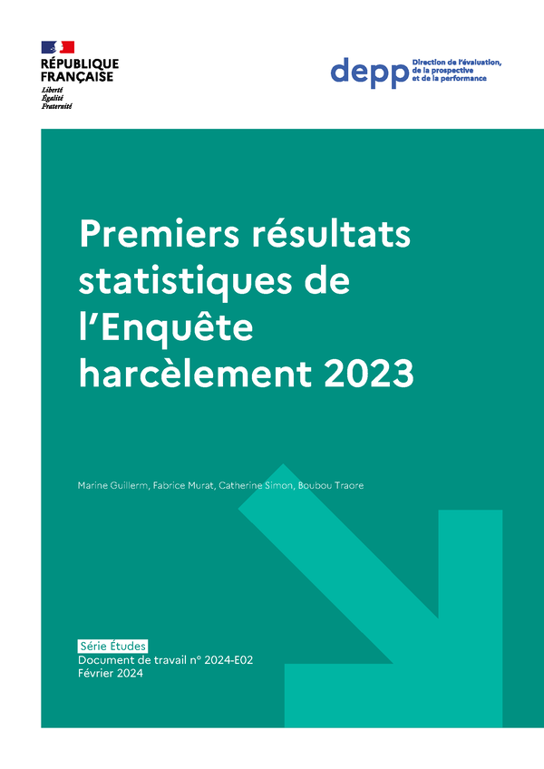 Premiers résultats statistiques de l’Enquête harcèlement 2023 | Ministère de l'Éducation nationale